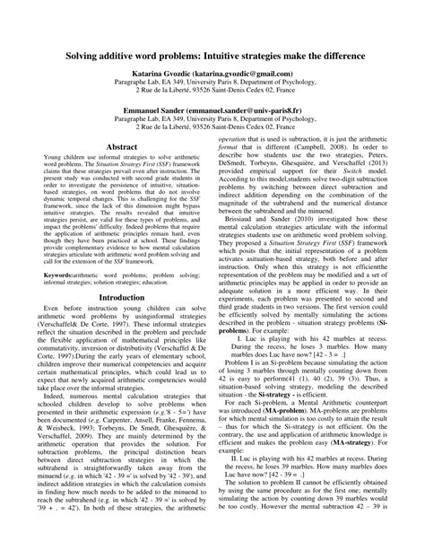 pdf solving additive word problems intuitive strategies make the