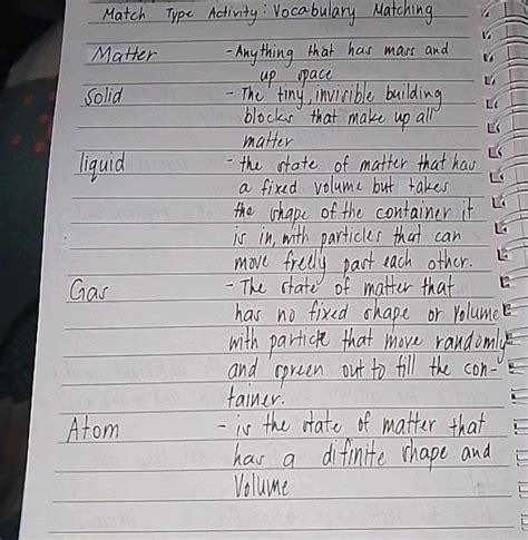 Match Type Activity Vocabulary Matching Studyx