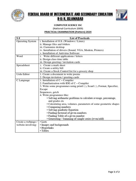 Ssc Computer Science List Of Practical And Questions Pdf Operating