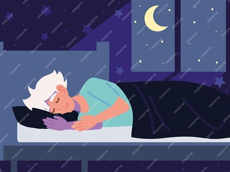 Молодой человек спит на кровати Премиум векторы