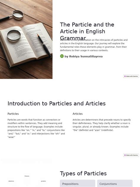The Particle And The Article In English Grammar Pdf Linguistics