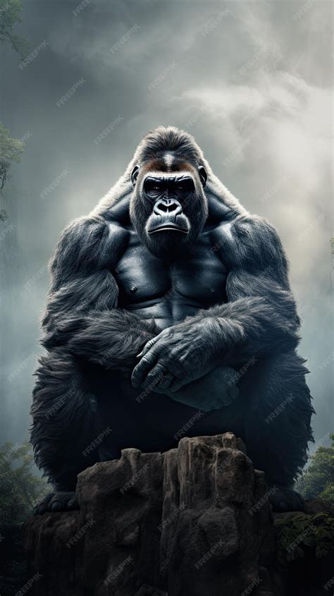 Premium Ai Image Majestic Gorilla Sitting In Deep Contemplation