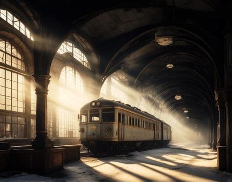 Premium Photo Old Train At Abandoned Station Platform Generative Ai