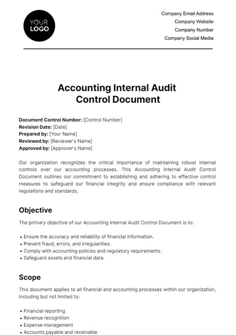 Free Accounting Internal Audit Control Document Template To Edit Online