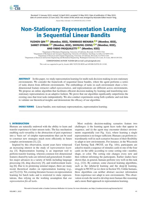 Pdf Non Stationary Representation Learning In Sequential Linear Bandits