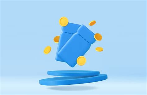 파란색 연단 배경에 동전이 있는 3d 쿠폰 티켓에 대한 스톡 벡터 아트 및 기타 이미지 티켓 3차원 형태 통화 Istock