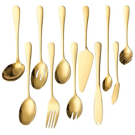 Gold Serving Utensils Silverware Set For 11 Flatware Set Serving Spoons