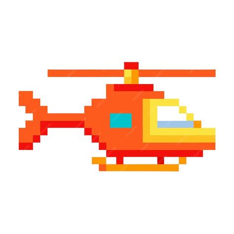 Retro 8 Bit Pixel Art Helicopter Icon In Vibrant Red And Yellow
