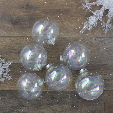 Northlight 6ct Clear Iridescent Glass Ball Christmas Ornaments 25
