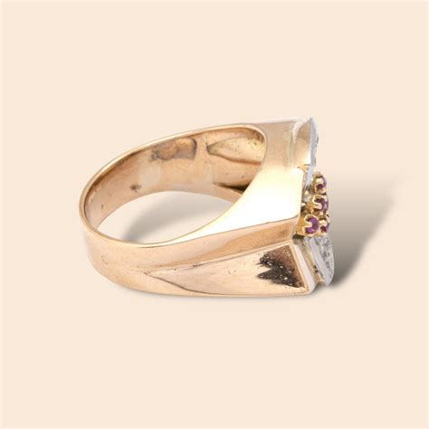 Proantic Vintage Yellow Gold Ruby And Diamond Asteroid Ring