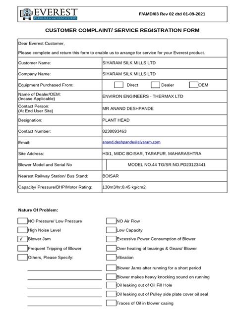 Complaint Service Registration Formcsr Pdf