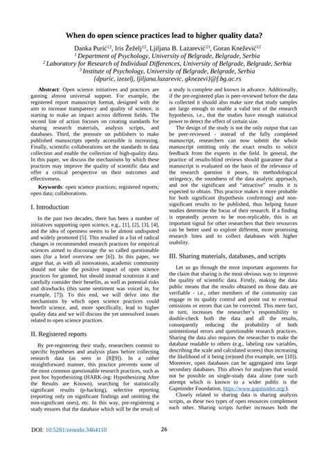 Pdf When Do Open Science Practices Lead To Higher Quality Data