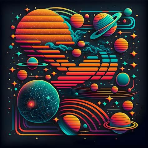 Premium Photo Retro Syntwave Space Repeating Pattern