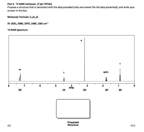 solved part 4 1h nmr unknown 7 pts total propose structure that is consistent with the data