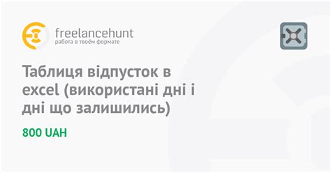 Таблица отпусков в Excel используемые дни и дни оставшиеся • фриланс