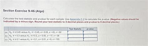 Solved Section Exercise 9 46 Algo Calculate The Test Chegg