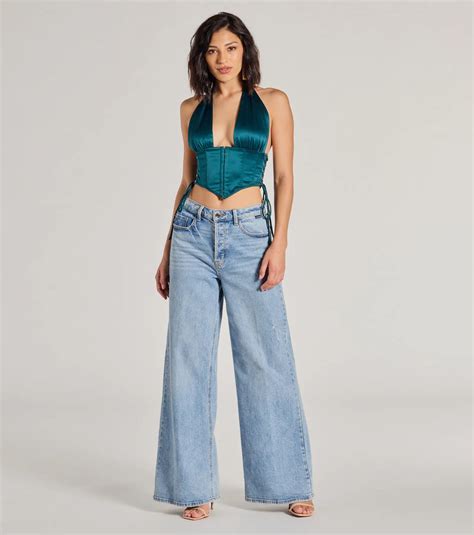 Edgy Luxe Satin Halter Cropped Corset Top And Windsor