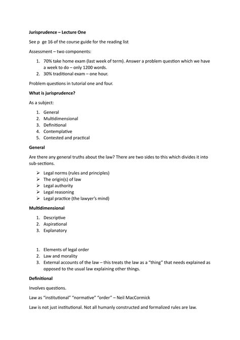 Jurisprudence Study Notes Laws08129 Jurisprudence Ed Thinkswap