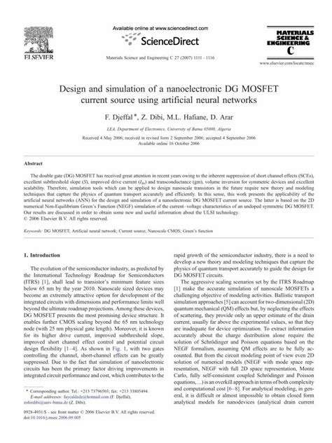 Pdf Design And Simulation Of A Nanoelectronic Dg Mosfet Current Source Using Artificial Neural