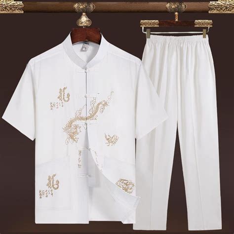 Traditional Chinese Dragon Embroidery Kung Fu Suit Mens Summer Martial