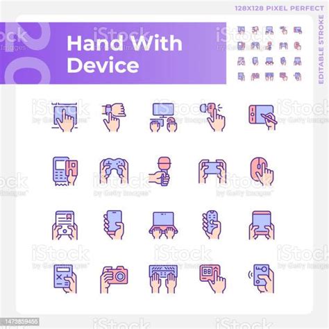 Ilustración De Manos Con Dispositivos Pixel Perfect Rgb Iconos De Color