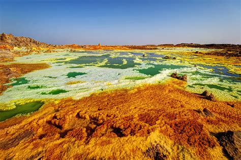 Dallol 다 나 킬 우울증 에티오피아입니다 지구상에서 가장 뜨거운 장소입니다 다나킬 사막에 대한 스톡 사진 및 기타 이미지