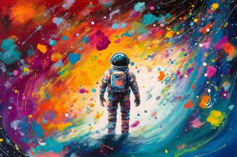 Peinture D un Astronaute Dans L espace éclaboussant De Couleurs Dans Le Style D introspection