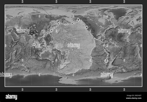 Pacific Tectonic Plate On The Grayscale Elevation Map In The Compact Miller Projection Centered