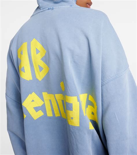 Tape Type Cotton Fleece Hoodie In Blue Balenciaga Mytheresa