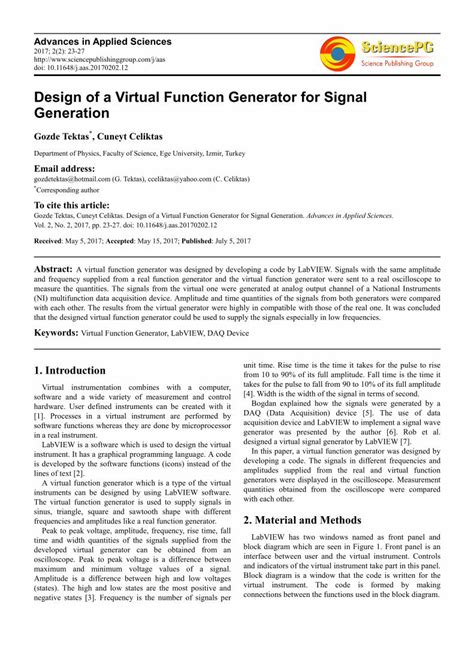 Pdf Design Of A Virtual Function Generator For Signal Article