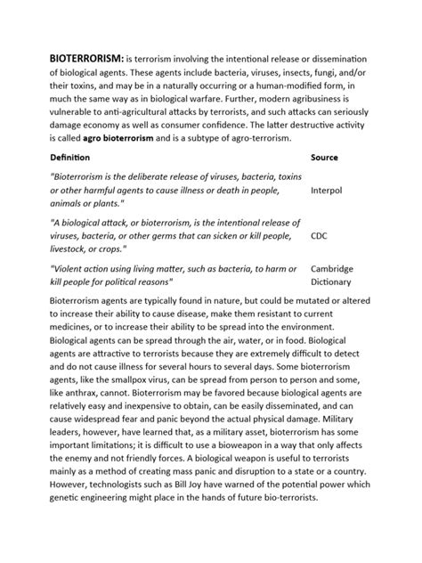 Bioterrorism Pdf Bioterrorism Biological Warfare
