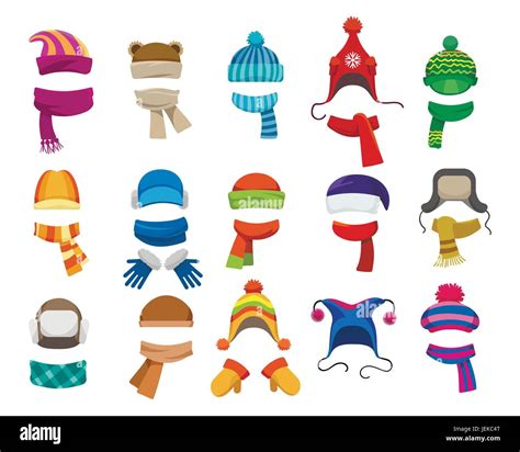 Winter Or Autumn Headwear Collection Vector Knitting Hats Caps And