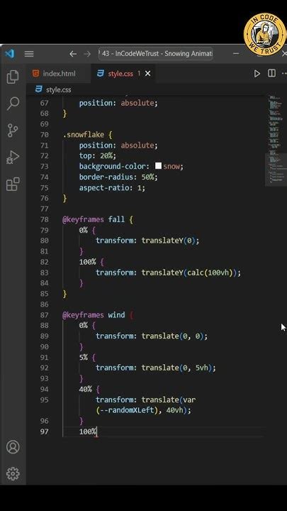 Snowing Animation Html Css Js Coding Htmlcssjavascript Youtube