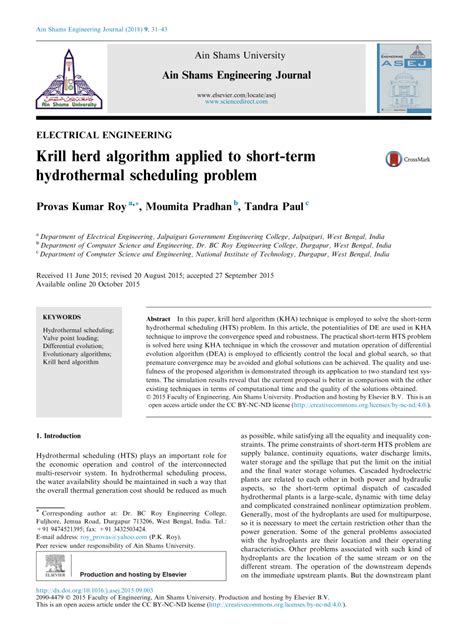 Pdf Krill Herd Algorithm Applied To Short Term Hydrothermal Scheduling Problem
