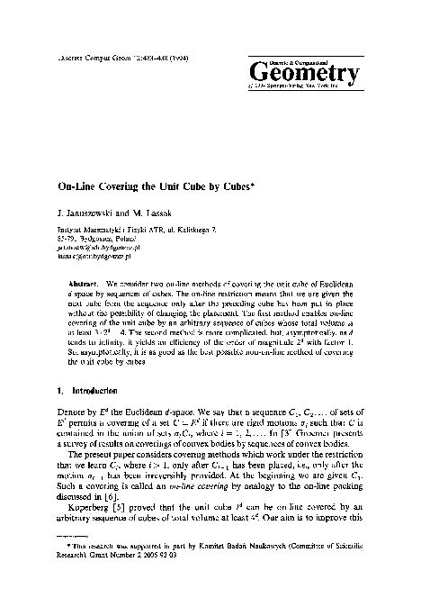 Pdf On Line Covering The Unit Cube By Cubes