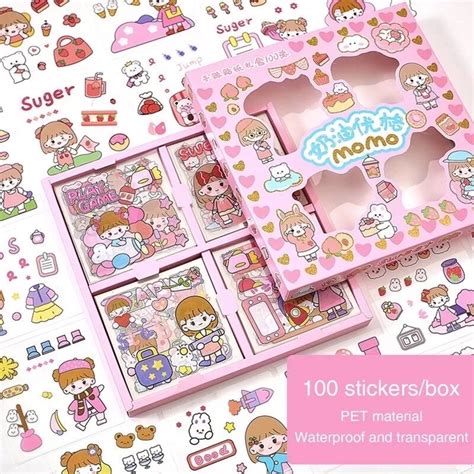 Isi 100 Pcs Sticker Gemoy Sticker Waterproof Sticker Momo Dapat Box