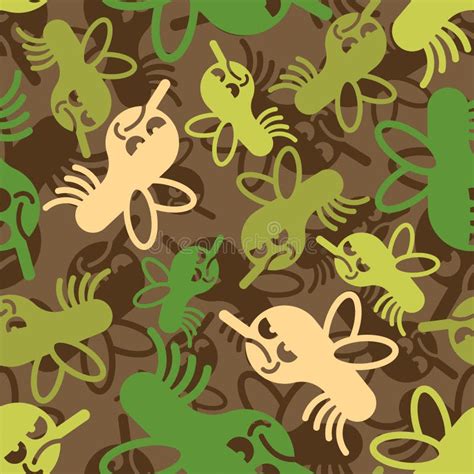 Mosquito Military Pattern Seamless Gnat Soldierly And Protective Background Stock Vector