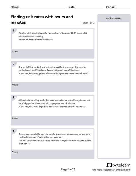 Unit Rate Worksheets 6th Grade