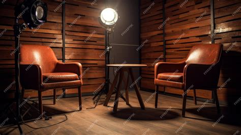 Premium Ai Image Two Chairs And Spotlights In Podcast Or Interview
