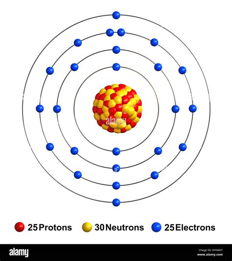 3d Render Of Atom Structure Of Manganese Isolated Over White Background Protons Are Represented