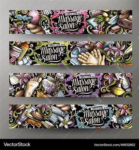 Massage Cartoon Doodle Banners Set Royalty Free Vector Image