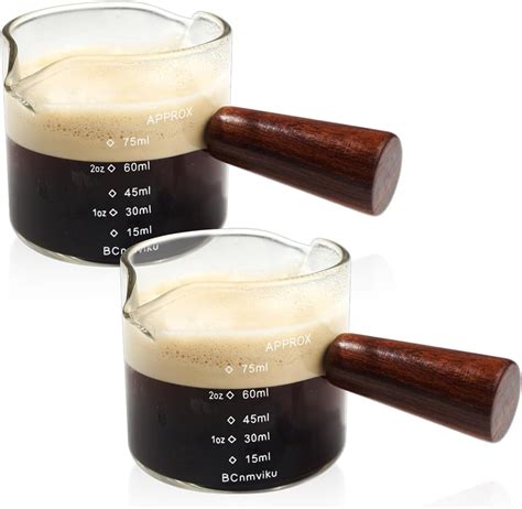 2 Pcs Double Spouts Measuring Triple Pitcher Milk Cup With Wood Handle