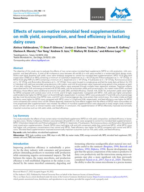 Effects Of Rumen Native Microbial Feed Supplementation On Milk Yield Composition And Feed