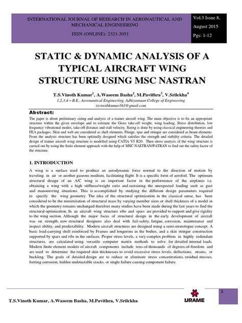Static And Dynamic Analysis Of Wing Pdf Strength Of Materials
