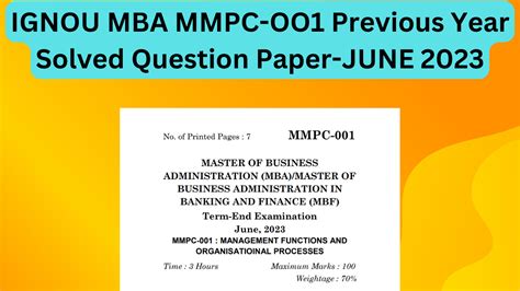 Ignou Mba Mmpc 005 Previous Solved Question Paper June 2023 By Ignou