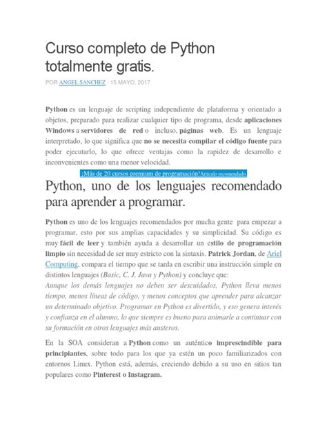 Curso Completo De Python Totalmente Gratis Pdf Python Lenguaje De