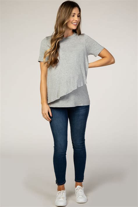 Pinkblush Heather Grey Short Sleeve Curved Hem Maternity Nursing Top