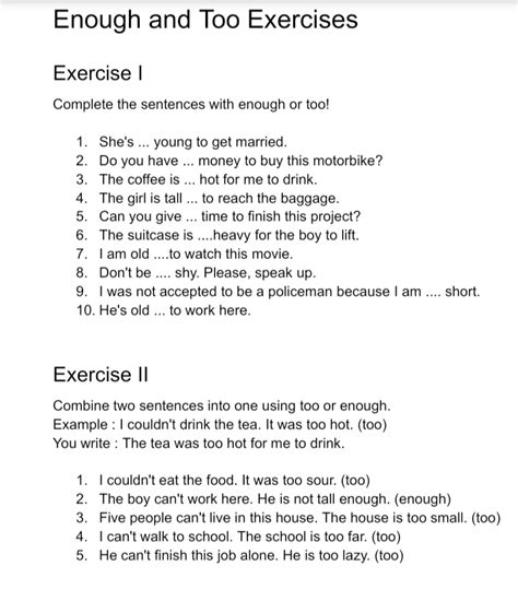 Easy Ways To Understand Enough And Too Exercises With Answers