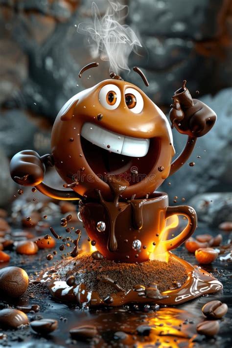 Adorable Java Joy D Cute Cartoon Happy Coffee Bean Character With Steam Bringing A Smile