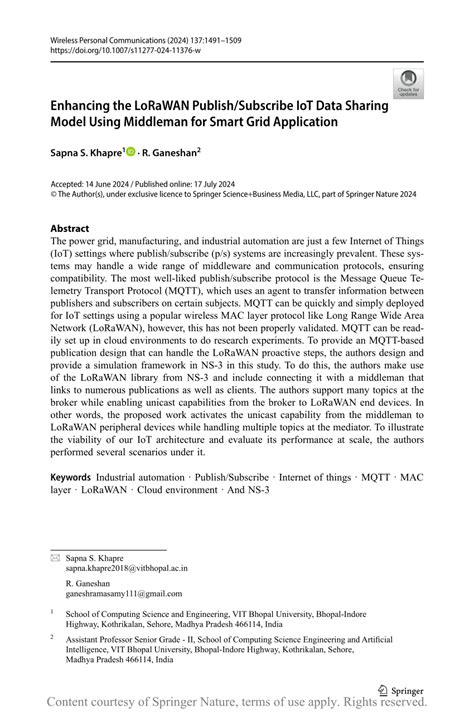 Enhancing The Lorawan Publishsubscribe Iot Data Sharing Model Using Middleman For Smart Grid